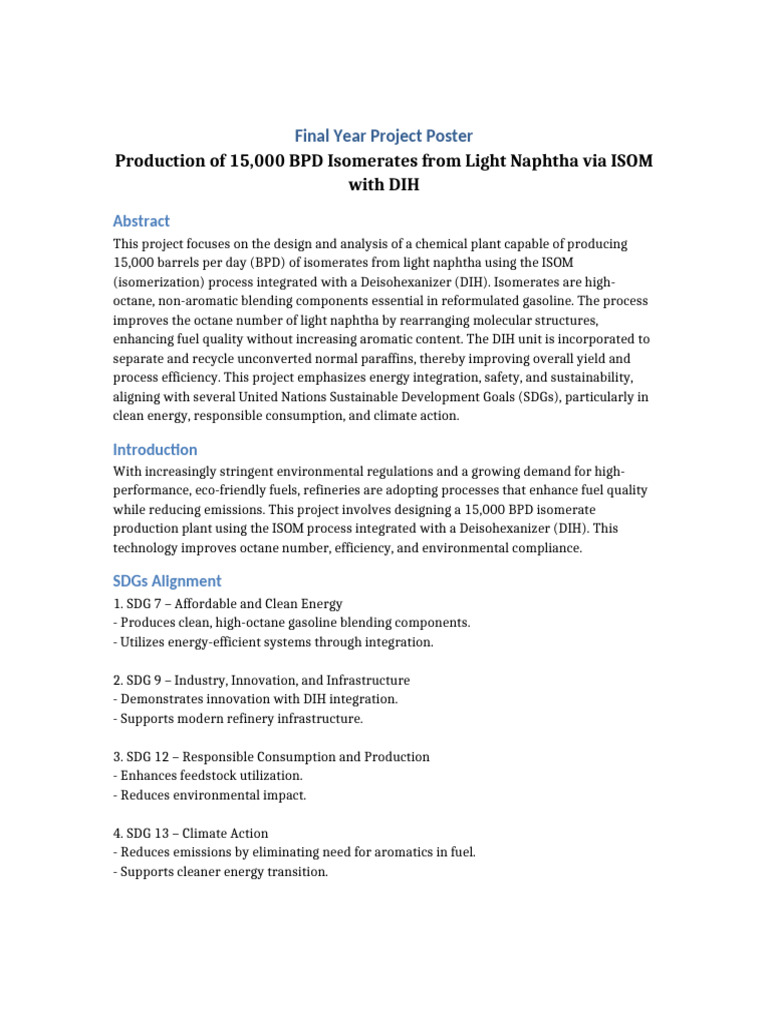 15,000 BPD Isomerate Production Plant | PDF | Sustainable Energy | Gasoline