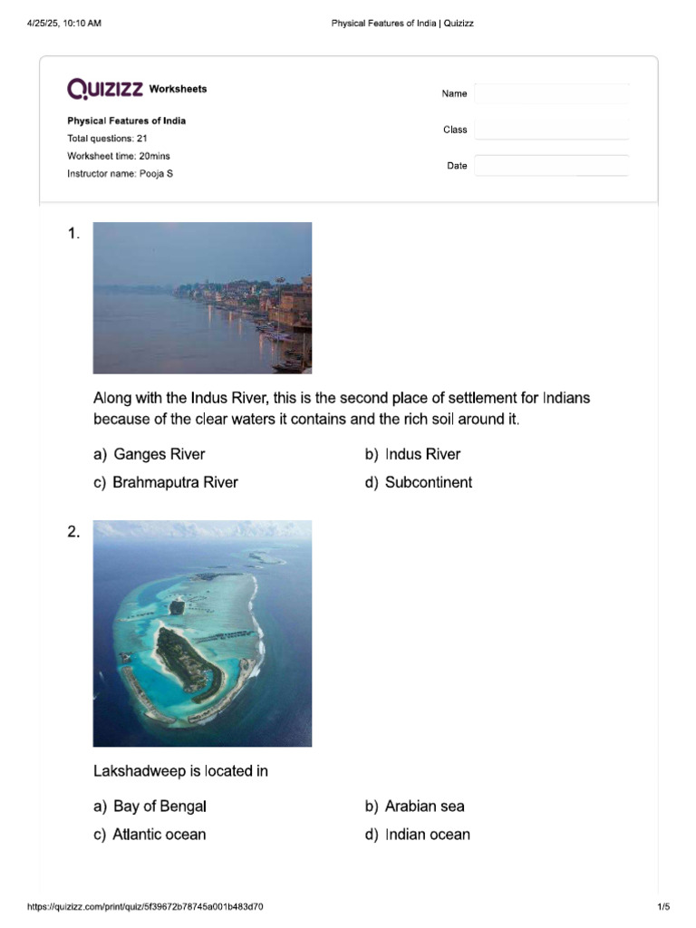 Physical Features Quiz 1 | PDF