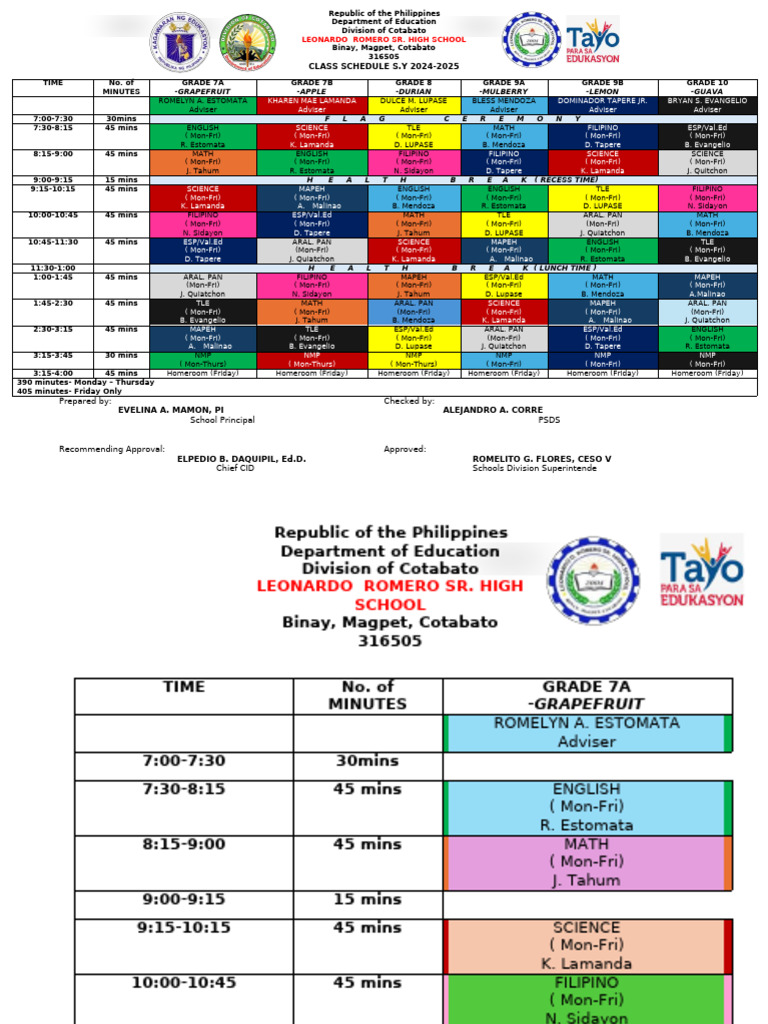 Class Schedule 2024-2025 | PDF | Philippines