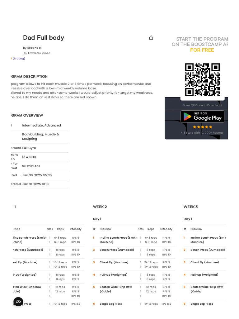 Dad Full Body - Boostcamp App | PDF | Physical Fitness | Weight Training