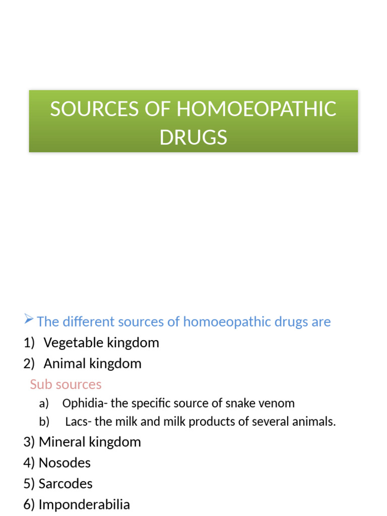 Sources of Homoeopathic Drugs Explained | PDF | Endocrine System