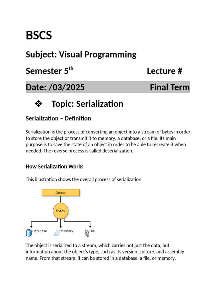 Understanding Serialization in Visual Programming | PDF | Xml | Json