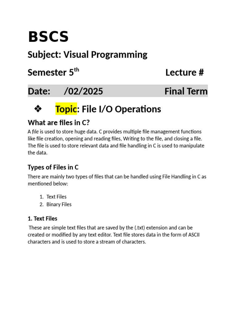 BSCS-Visu Prog (Files) | PDF