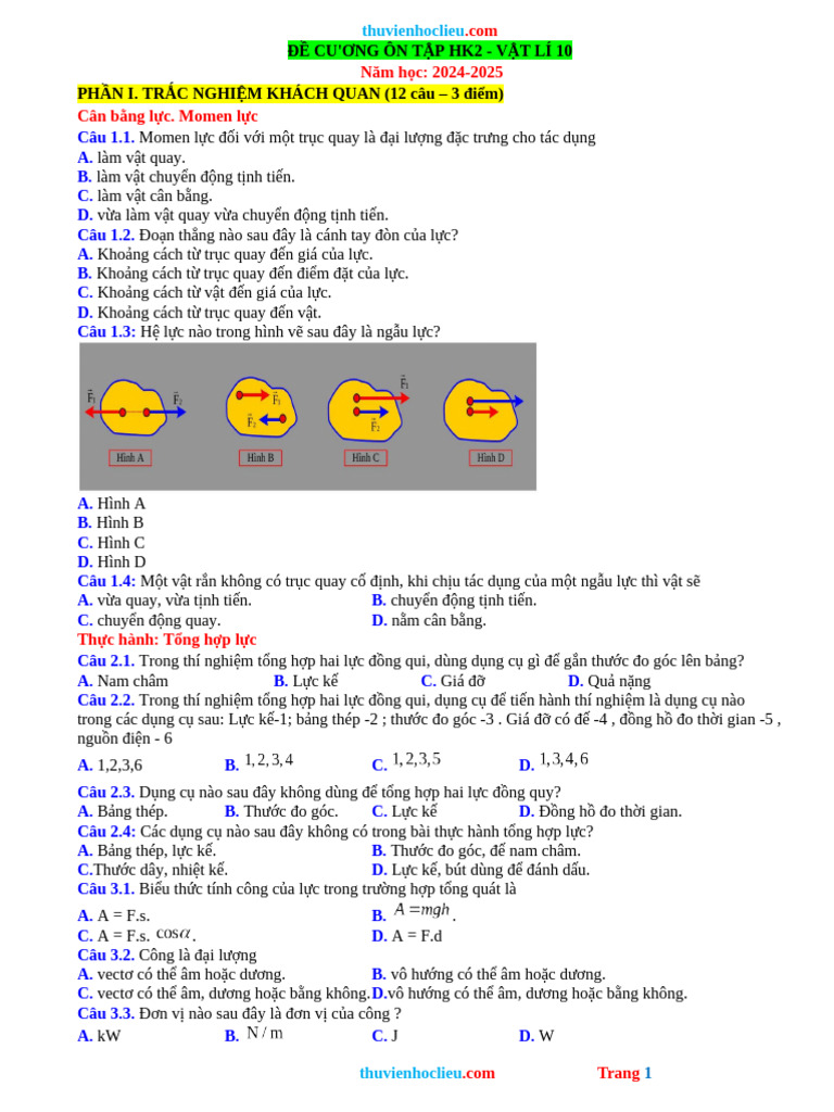 De Cuong On Tap hk2 Vat Li 10 KNTT 24 25 | PDF