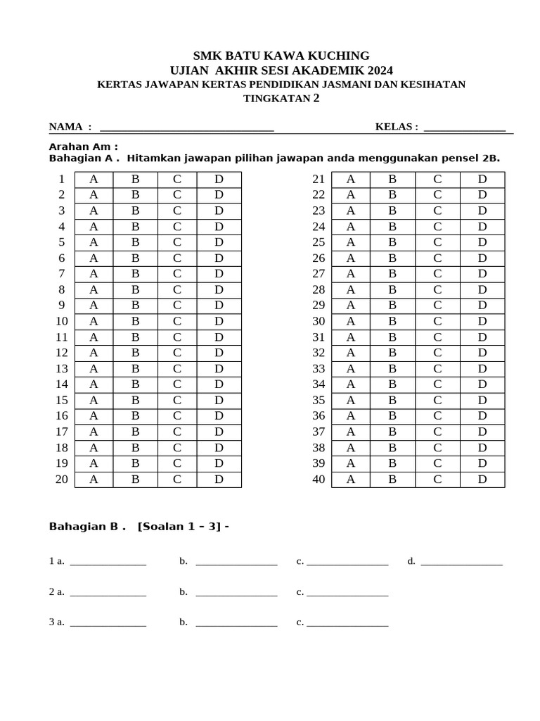 Answer Sheet PJPK F2 | PDF