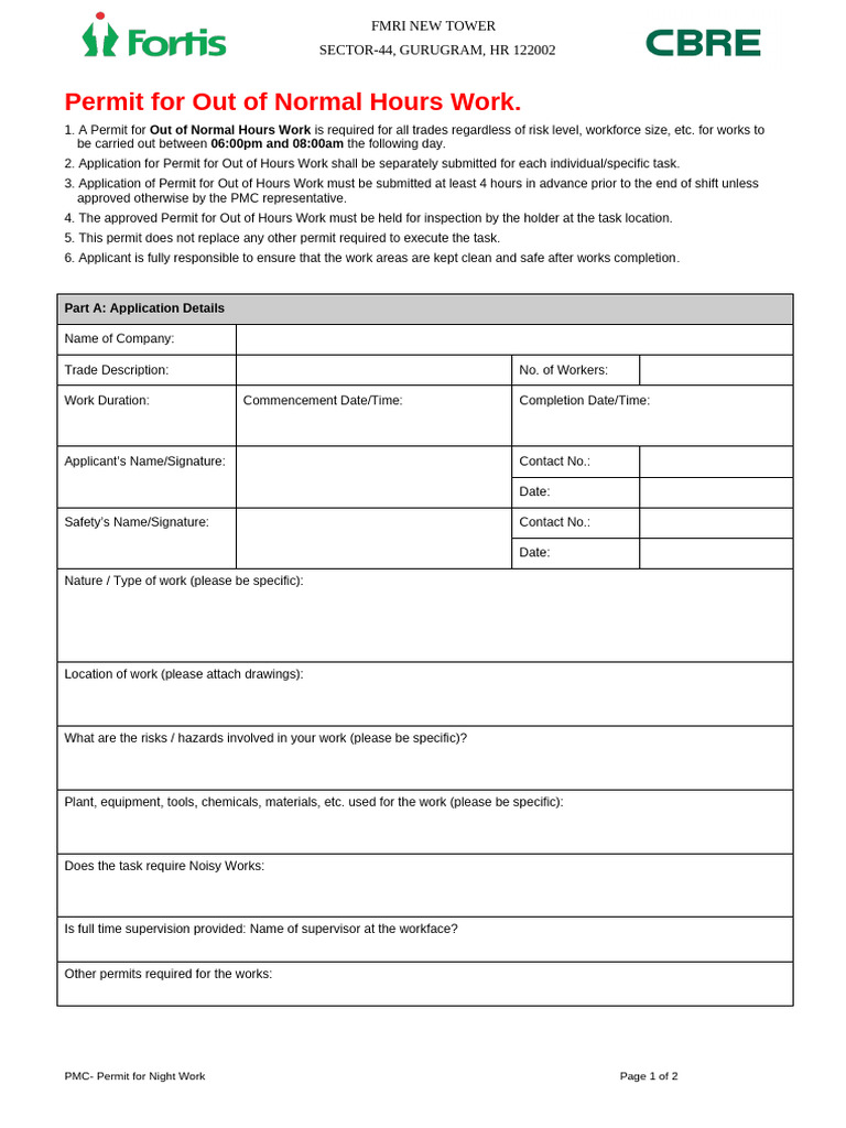 Out of Hours Work Permit Guidelines | PDF | Safety | Occupational ...