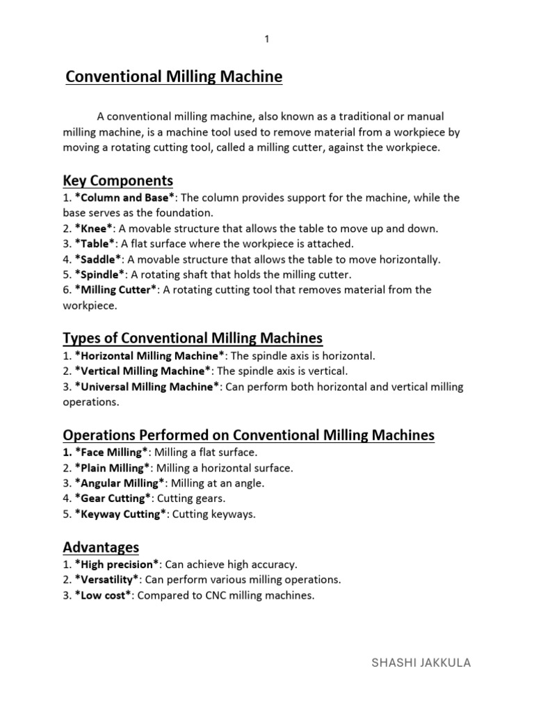 Conventional Milling Machine Overview | PDF | Drill | Crafts