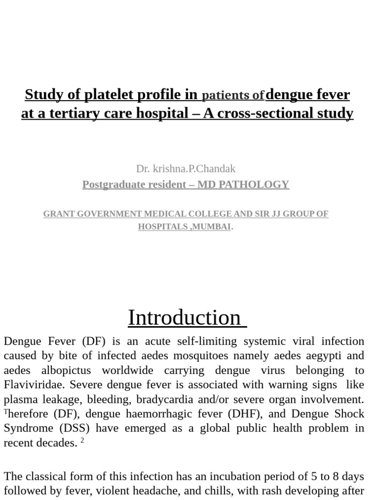Dengue Fever Platelet Profile Study | PDF | Medical Specialties ...