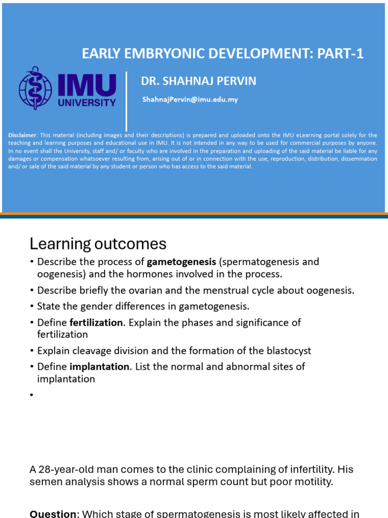 Early Embryonic Development Overview | PDF | Menstrual Cycle | Ovary