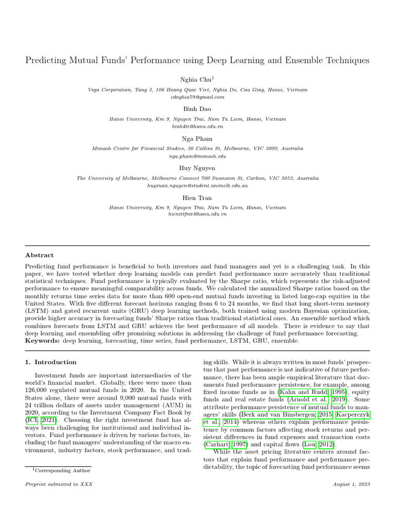 MF Performance Prediction | PDF | Forecasting | Deep Learning