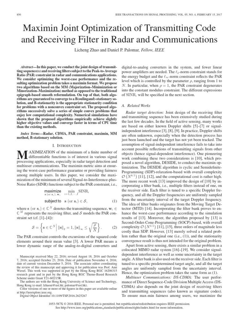 ZhaoPalomar-TSP2017 - maximin seq design | PDF | Mathematical Optimization | Matrix (Mathematics)