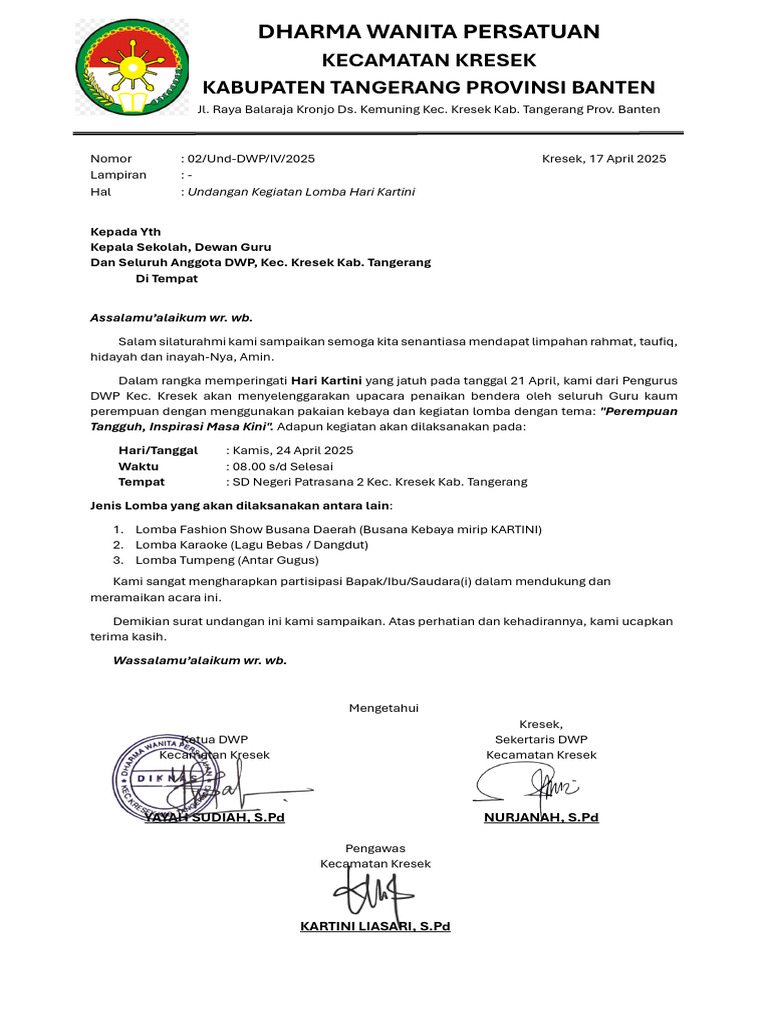 Surat Kegiatan DWP 2025 | PDF