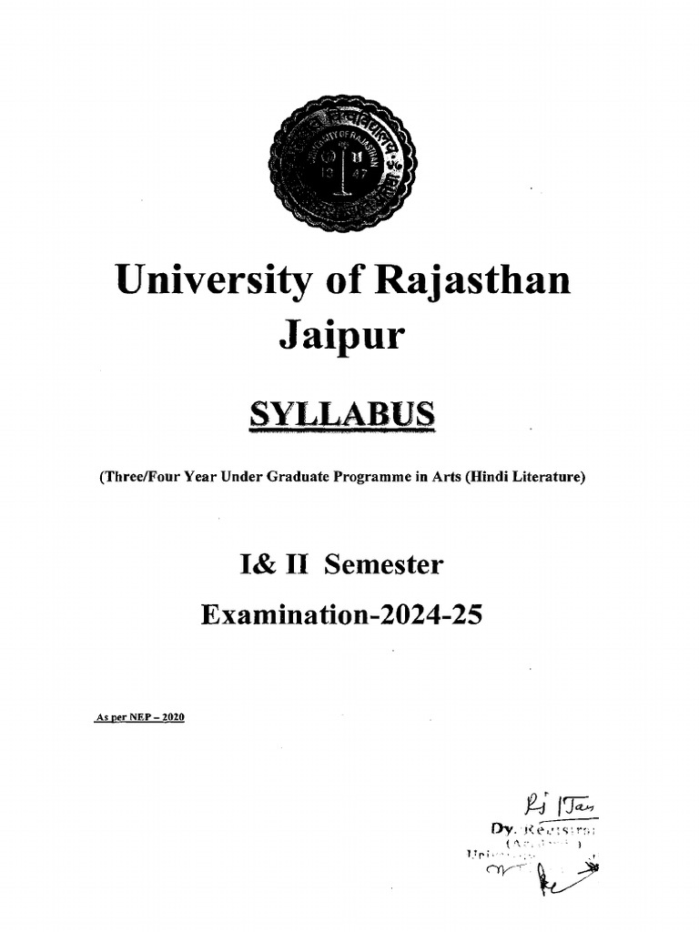 THREE-FOUR YEAR UG PROGRAMME IN ARTS HINDI LITERATURE I and II Sem 2024 ...