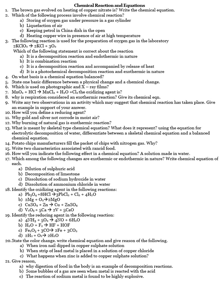Understanding Chemical Reactions and Equations | PDF | Chemical ...