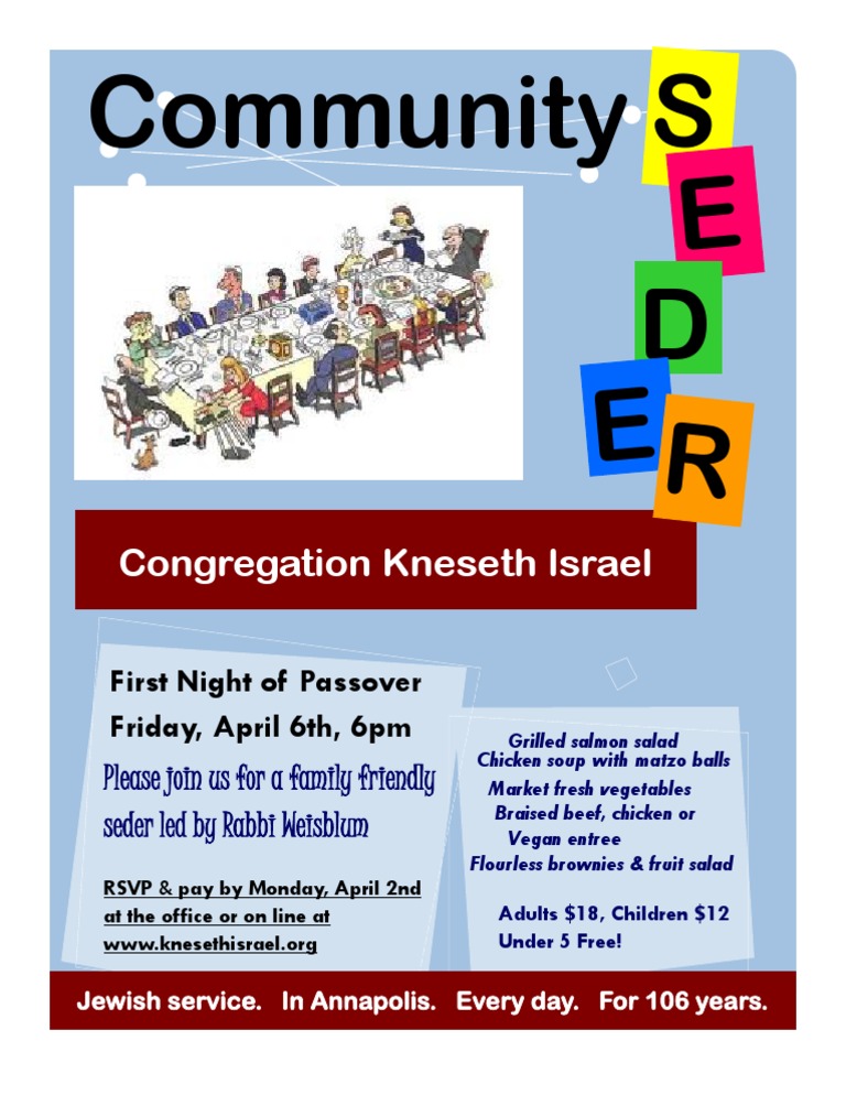 Congregation Kneseth Israel Community Seder Flyer | PDF