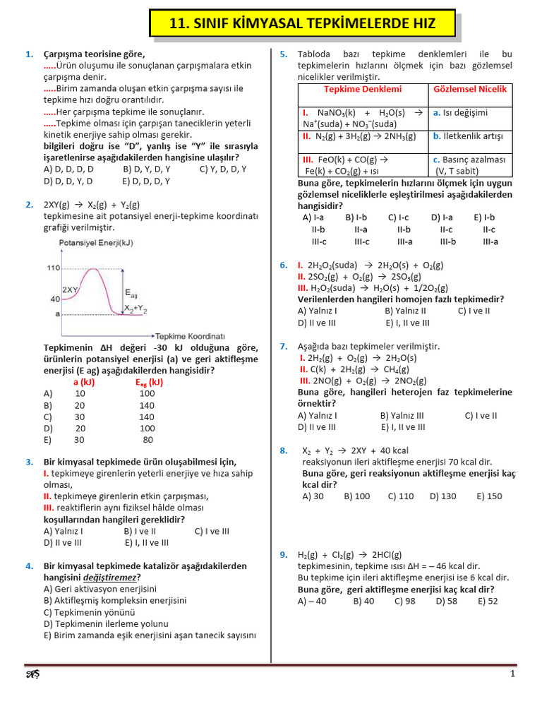 KİMYASAL TEPKİMELERDE HIZ-NŞ | PDF