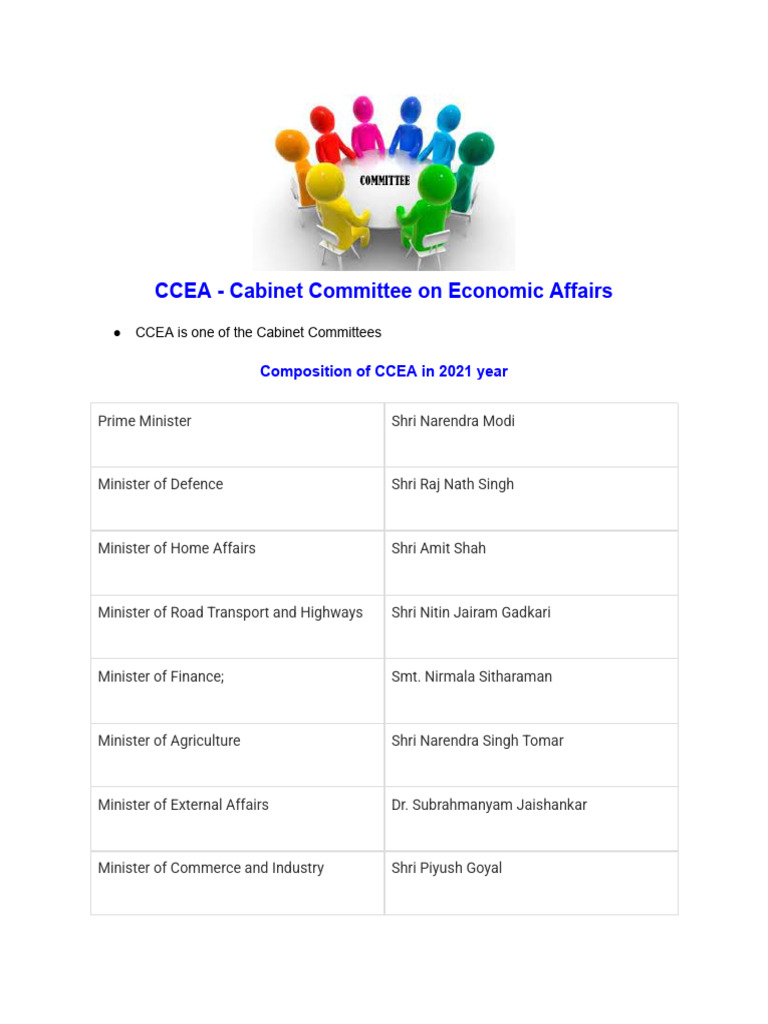 CCEA - Cabinet Committee On Economic Affairs | PDF