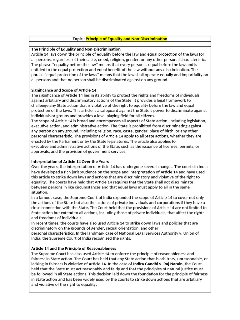 Constitution-Principle of Equality | PDF | Discrimination | Social Ethics