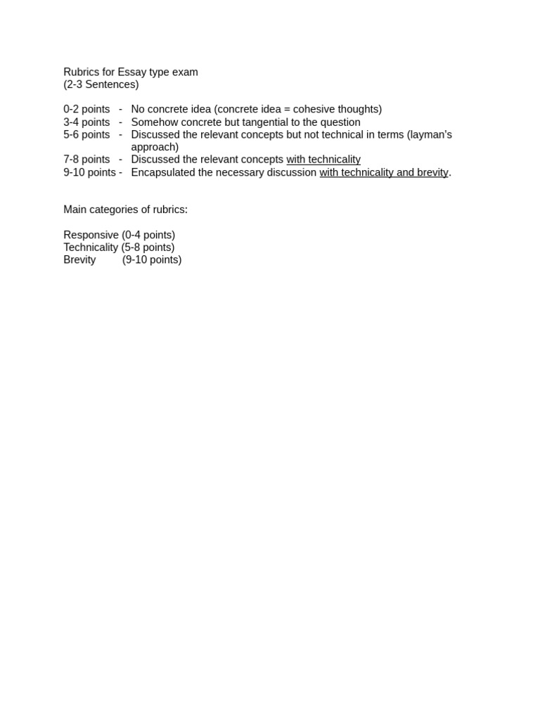 Rubrics For Essay Type Exam | PDF