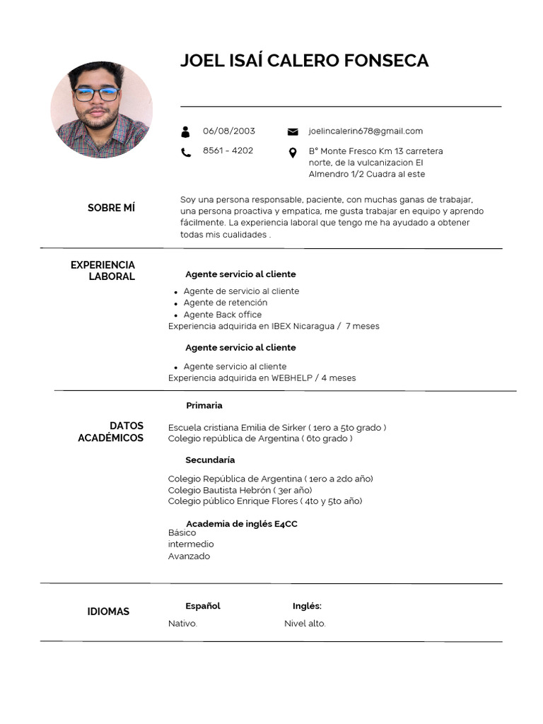 Currículum Joel Calero | PDF