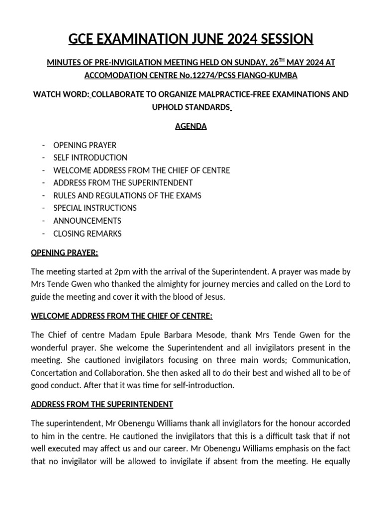 Gce Examination June 2024 Session Begining Report | PDF