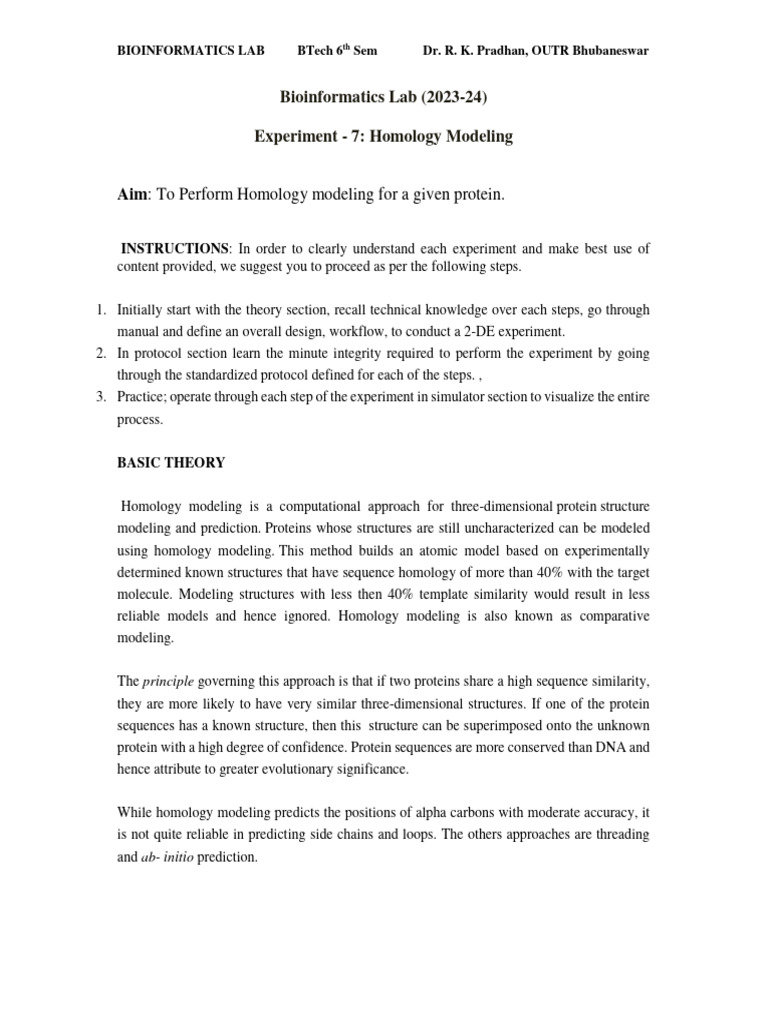 Experiment-7(HOMOLOGY MODELING) | PDF | Sequence Alignment | Biological Engineering