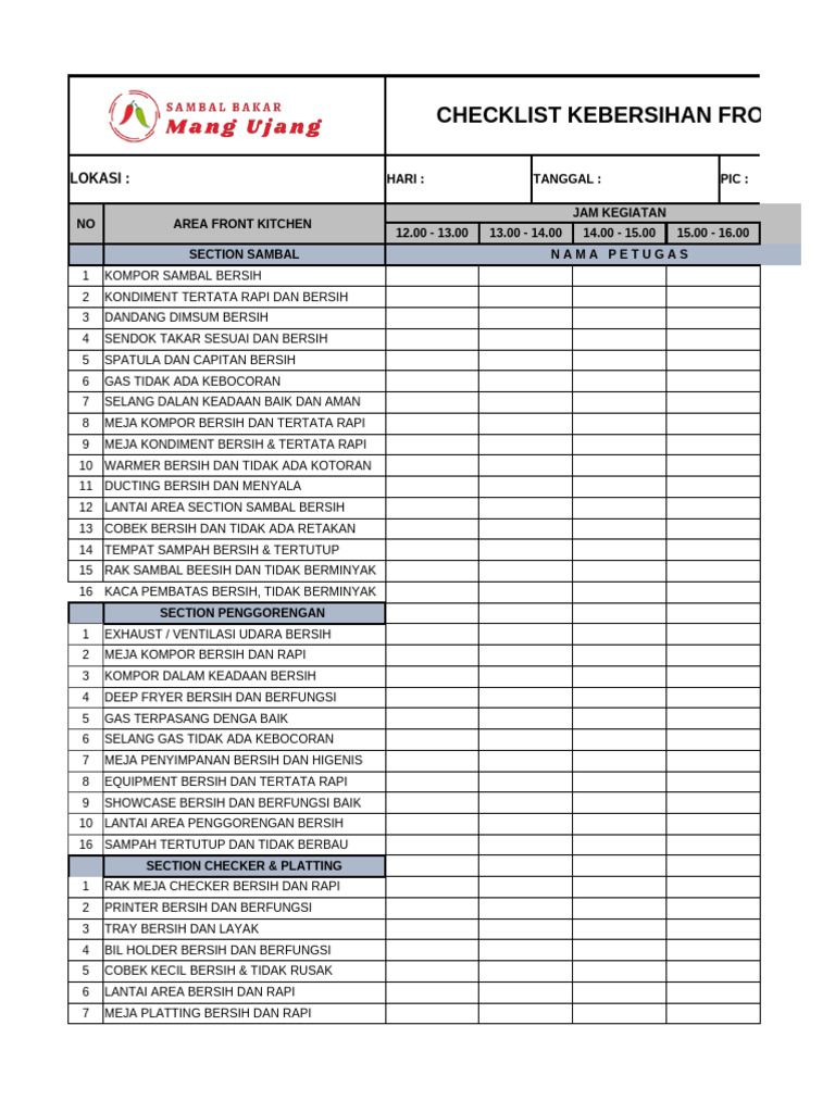 Checklist Kebersihan Area | PDF