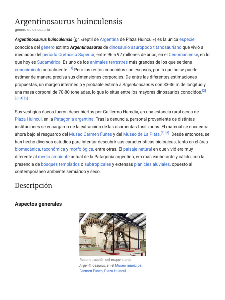 Argentinosaurus Huinculensis - Wikipedia, La Enciclopedia Libre | PDF