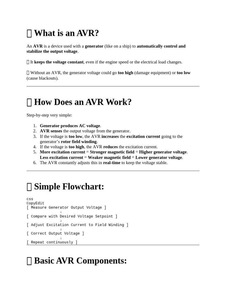 AVR (Automatic Voltage Regulator) | PDF | Electric Generator | Voltage