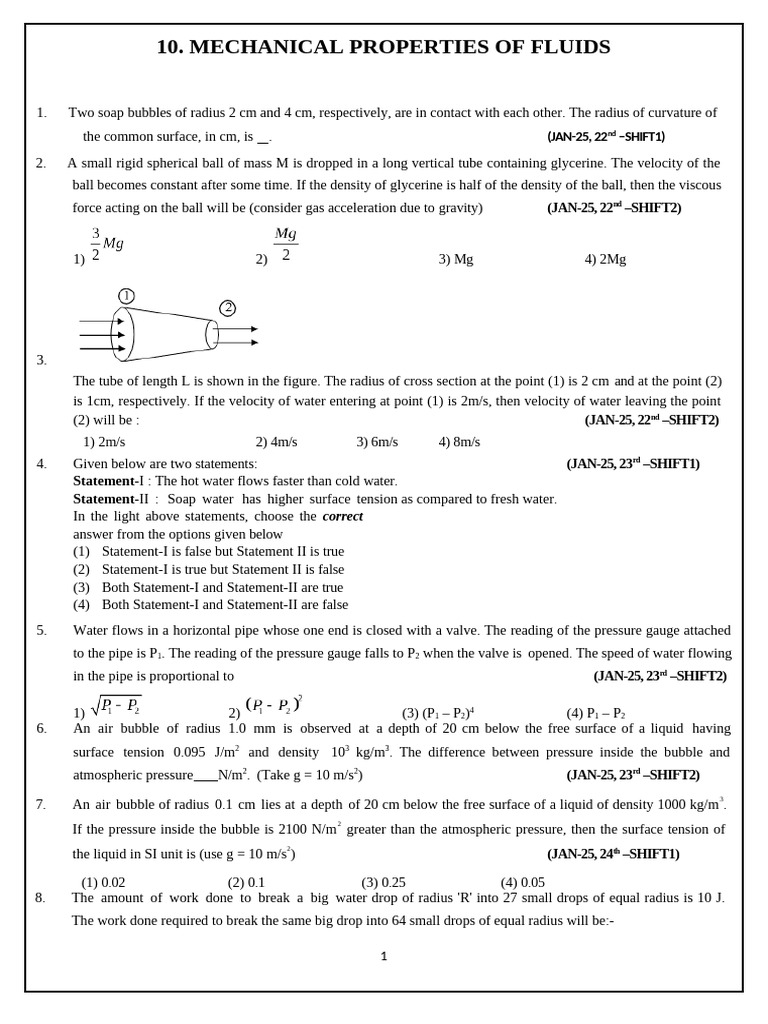 10.mechanical Properties of Fluids | PDF | Pressure | Liquids