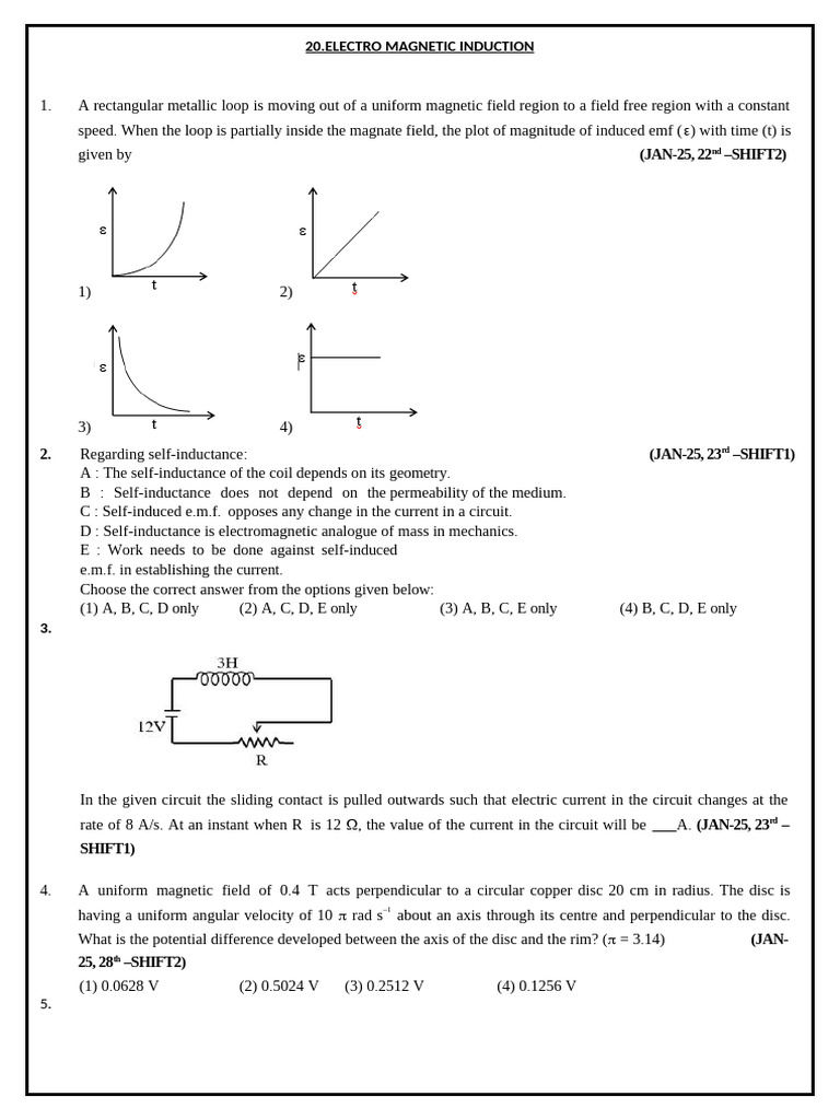Electromagnetic Induction Concepts and Problems | PDF | Inductance ...
