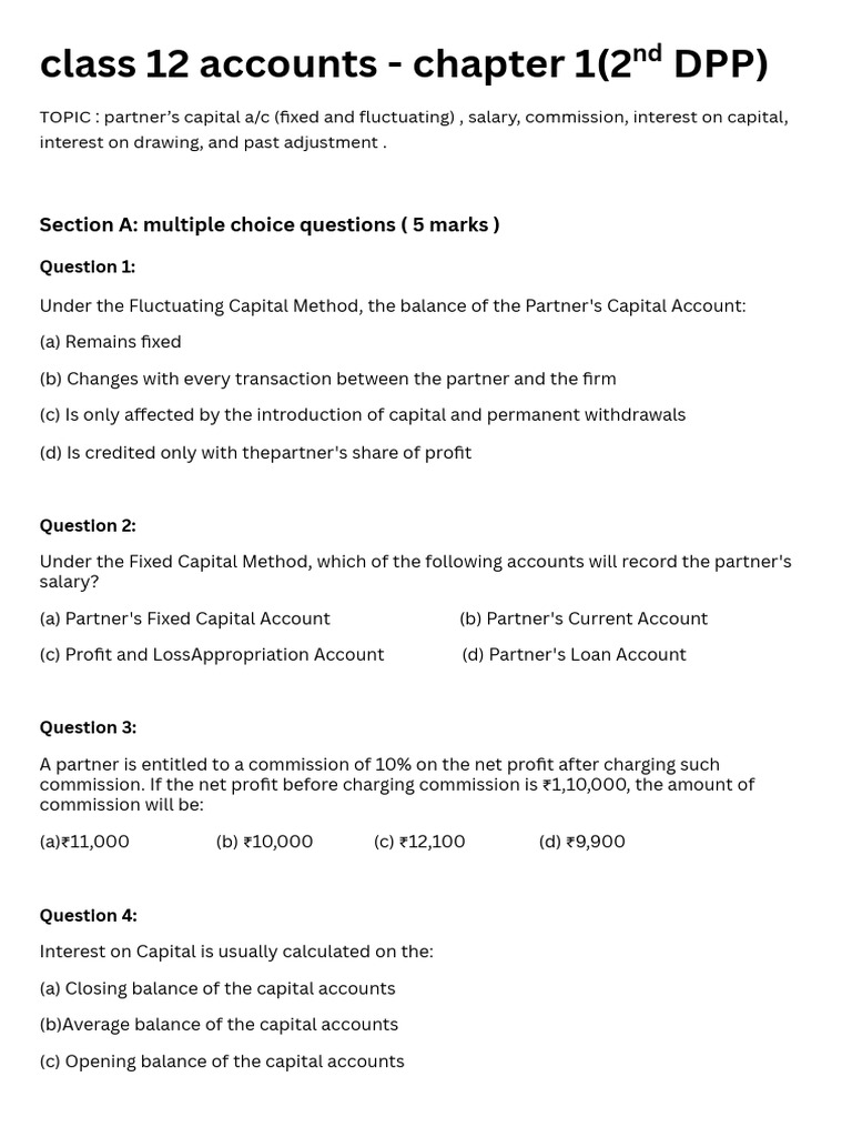 class 12 accounts - chapter 1(2nd DPP) | PDF | Interest | Capital Account