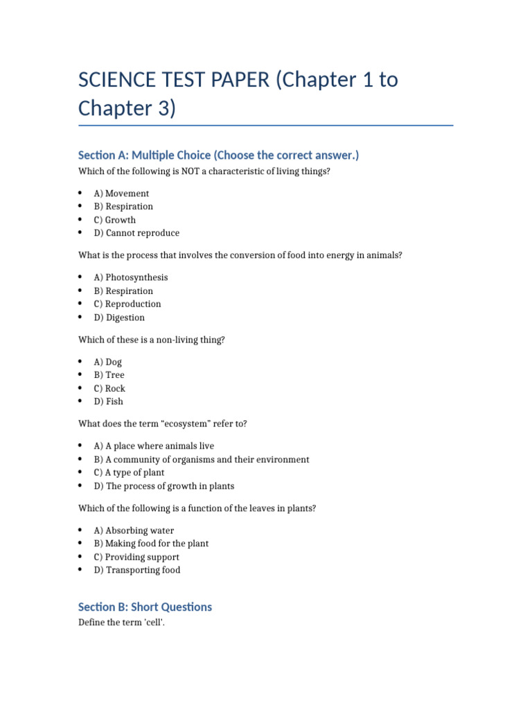 Science Test Chapter 1 To 3 | PDF