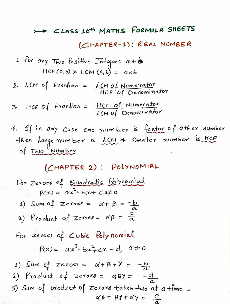 Formula Sheet Maths | PDF