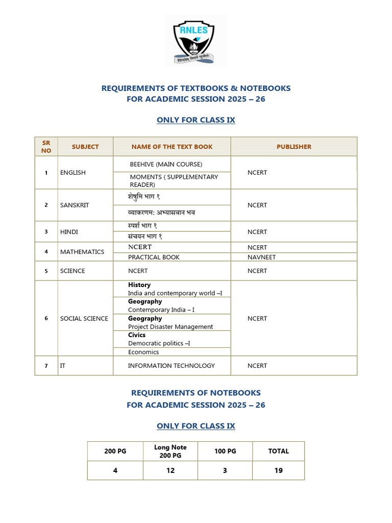 TEXTBOOKS_AND_NOTEBOOKS_LIST_CLASS_IX-1 | PDF