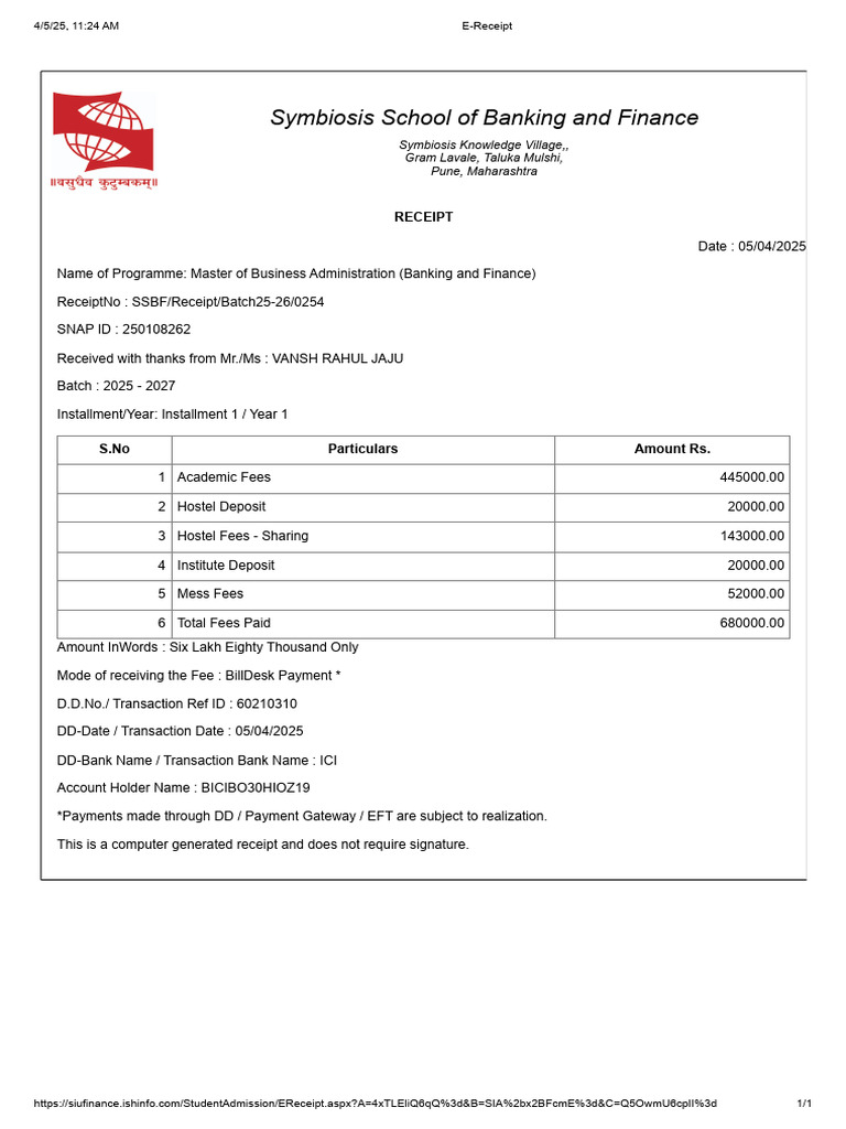 SSBF E Receipt | PDF