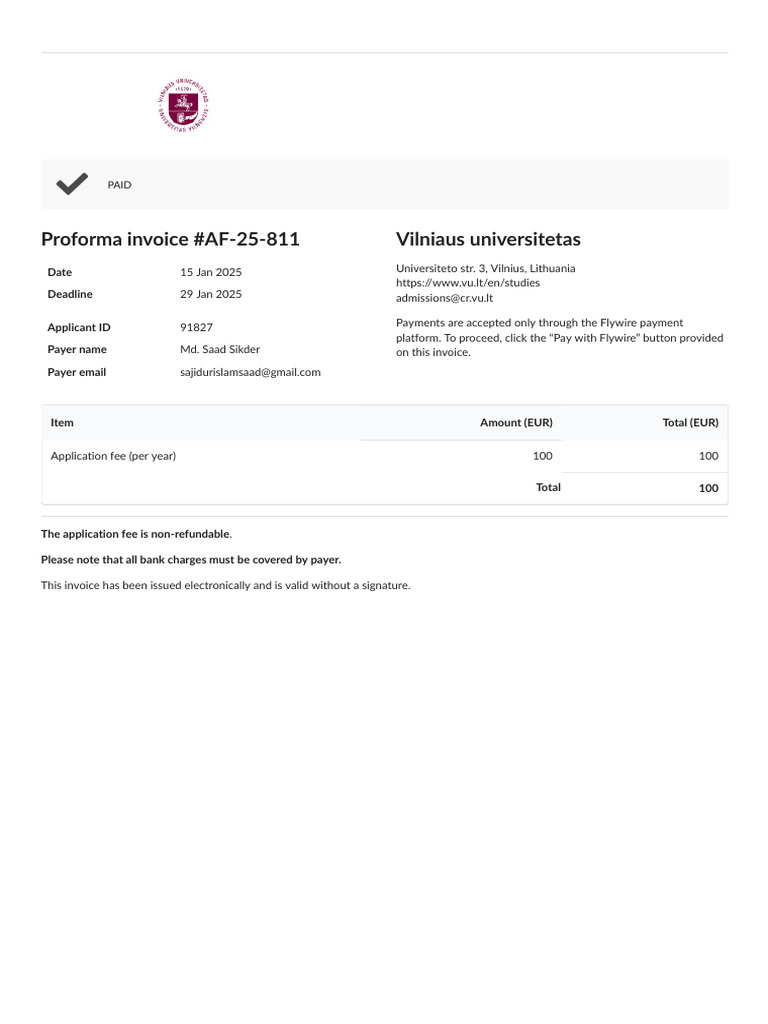 Payment Slip VU#AF-25-811 | PDF