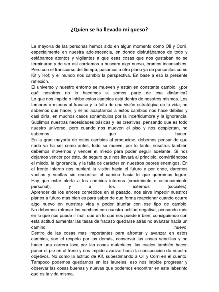 Quien Se Ha Llevado Mi Queso | PDF