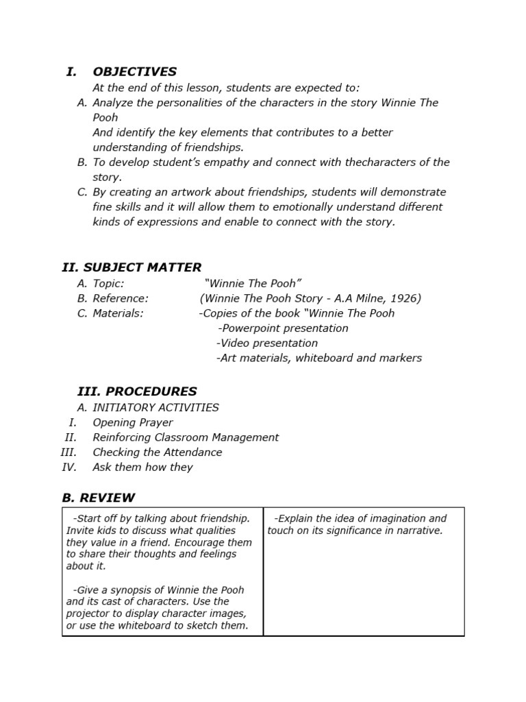 Lesson Plan Final Draft | PDF | Winnie The Pooh | Fictional Bears