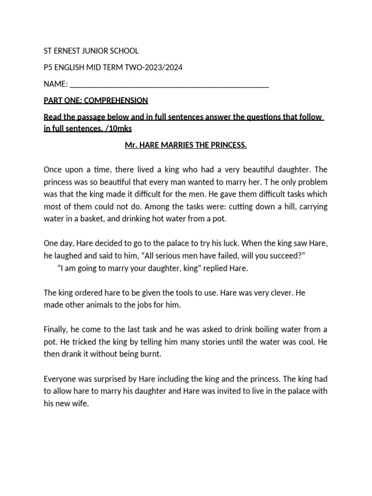 p5 English Mid Term Two-2023-2024 by Mentor Fraha | PDF