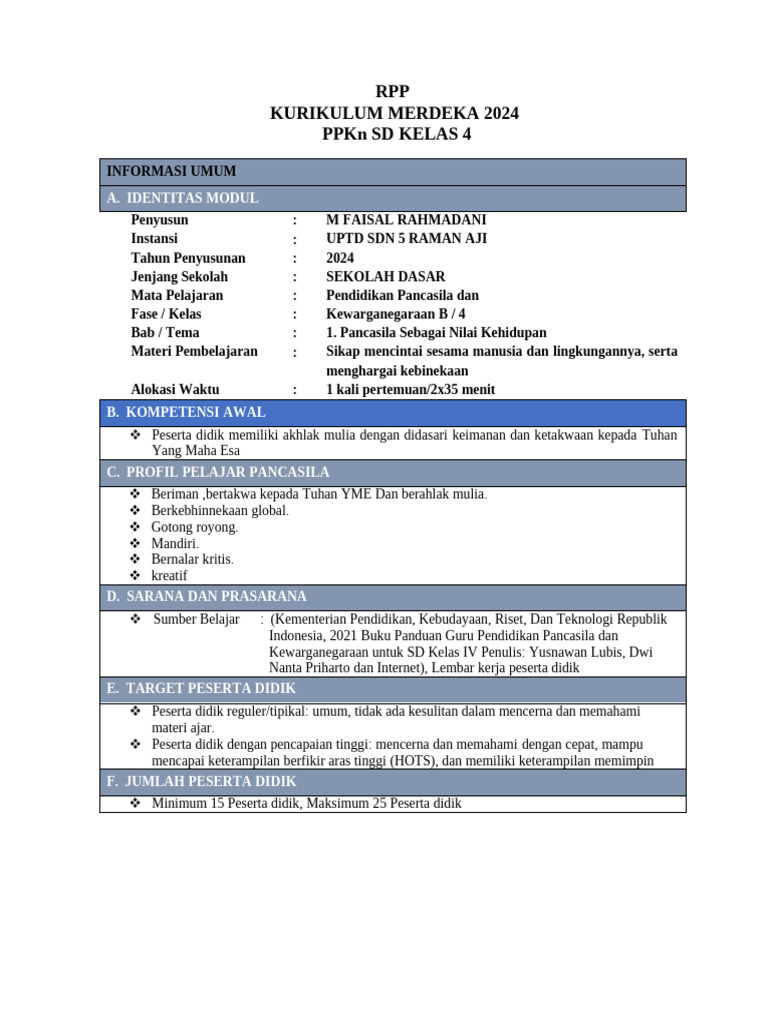 RPP Kelas 4 PKN | PDF