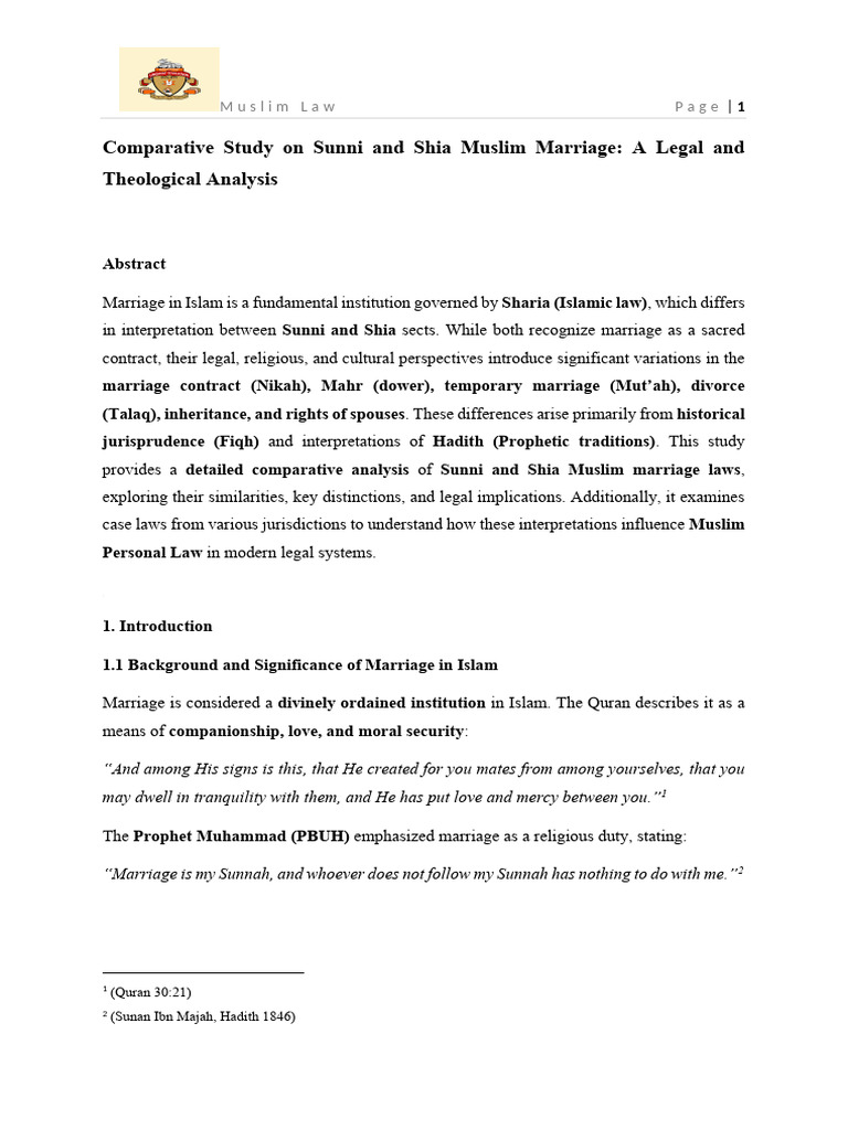 Comparative Study On Sunni and Shia Muslim Marriage | PDF | Marriage | Sharia