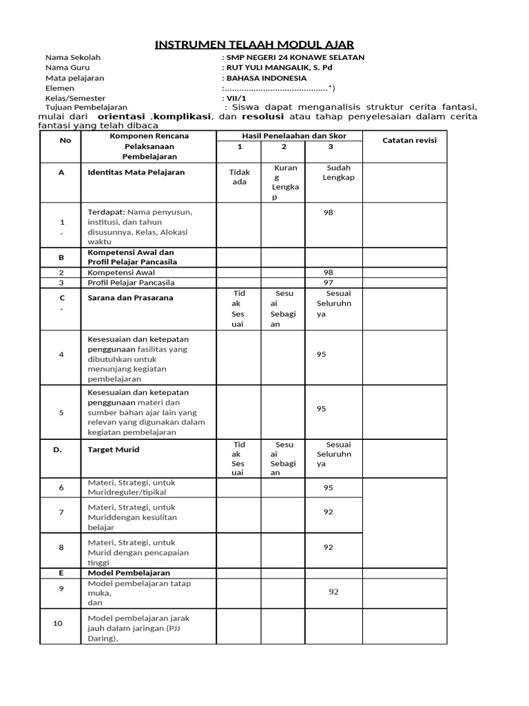 Instrumen Telaah Modul Ajar | PDF