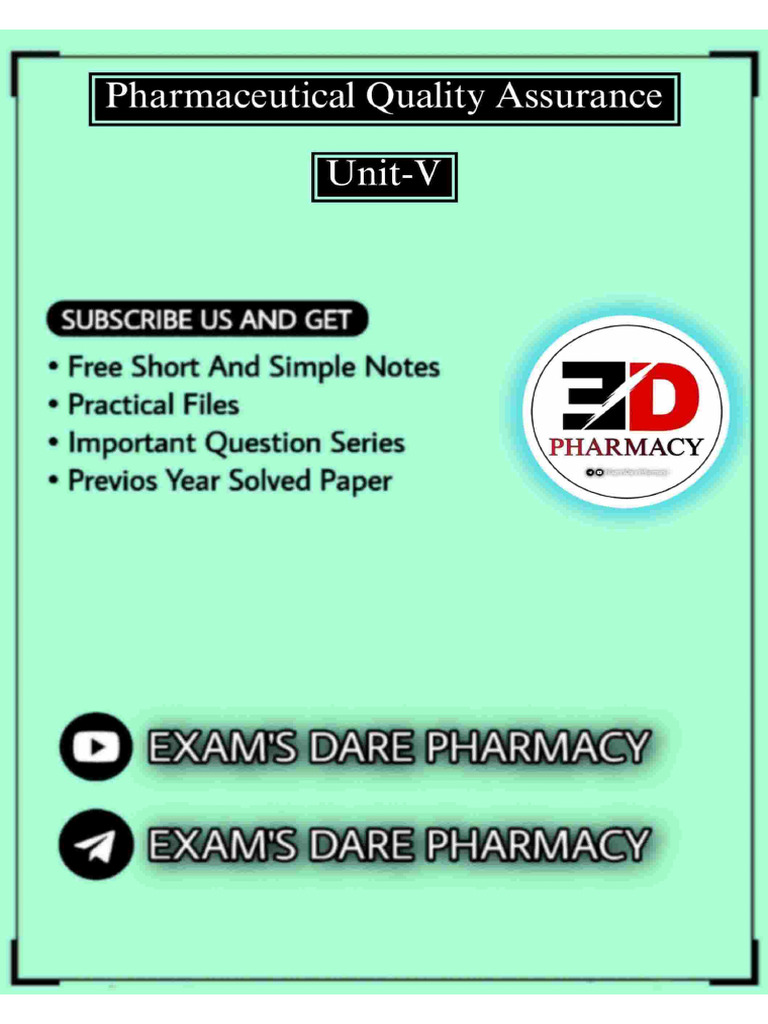 Unit-V Pharmaceutical Quality Assurance | PDF