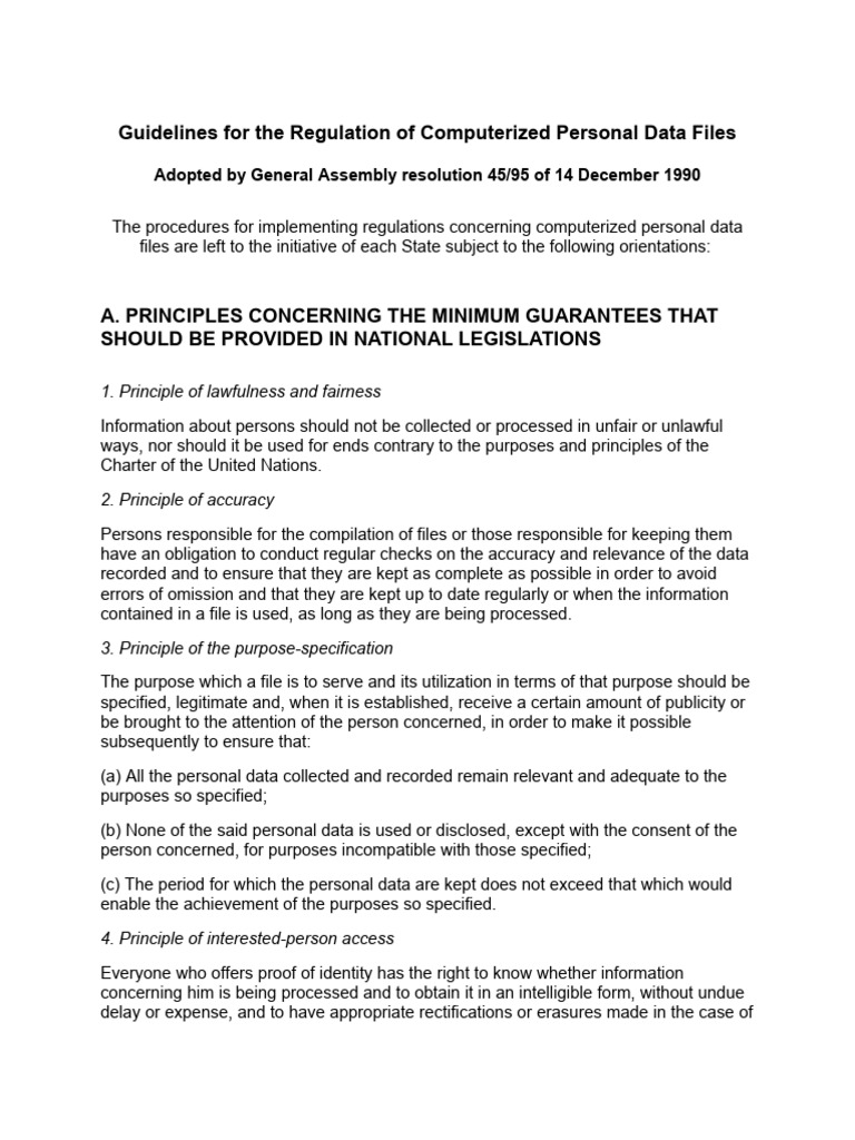 Guidelines For The Regulation of Computerized Personal Data Files | PDF ...