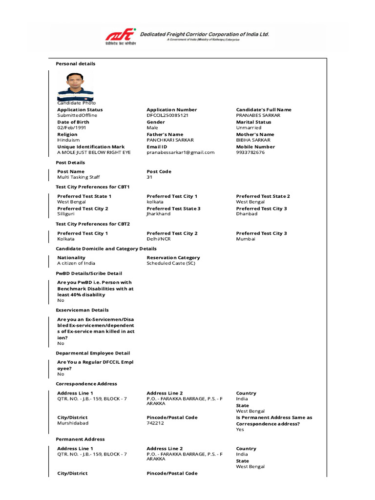 DFCCIL Application Form 2025 | PDF