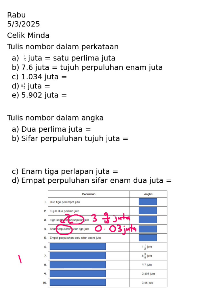 Tulis Pecahan Perpuluhan Juta | PDF