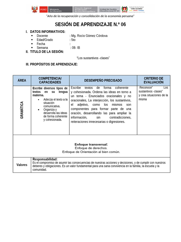 GRAMÀTICA-S06 - 08-IB-PM5-2025 (Clases de Susutantivo) | PDF | Aprendizaje | Cognición