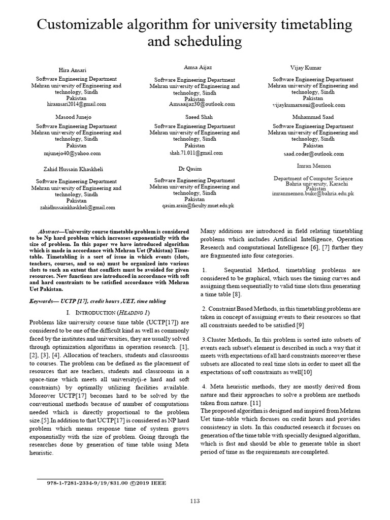 Customizable Algorithm For University Timetabling And Scheduling Pdf Genetic Algorithm