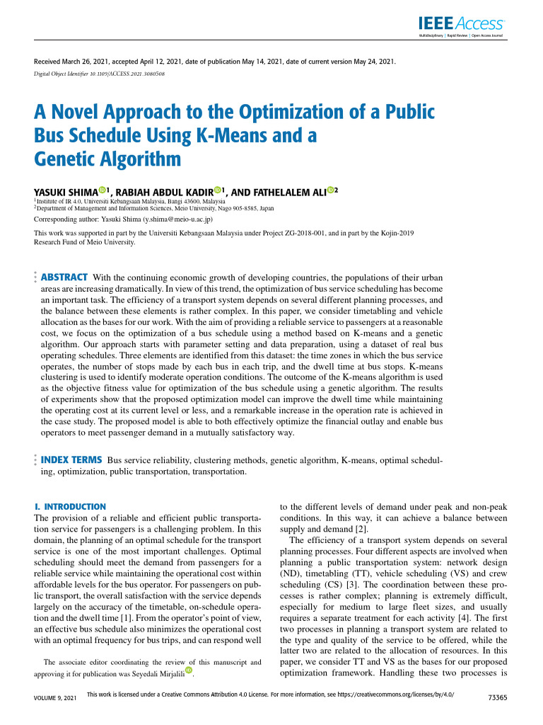 A Novel Approach To The Optimization of A Public Bus Schedule Using K-Means and A Genetic ...